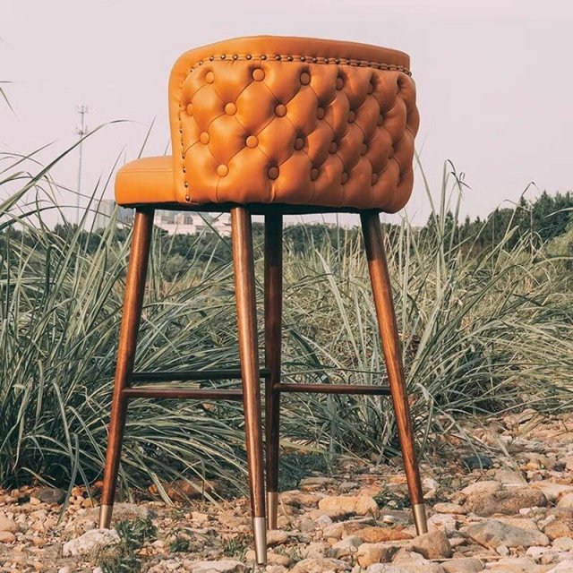 Modern Minimalist High-Back Wood Bar Stool